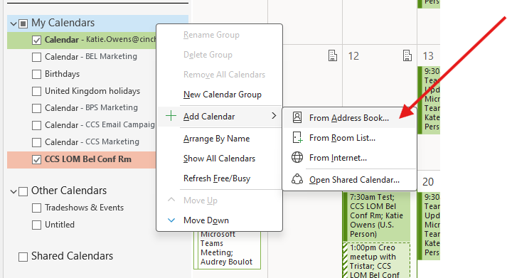 How To Add and/or View a Conference Room in Outlook Calendars – Bel ...
